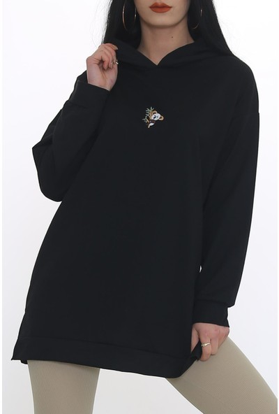 Berlin Shop Nakışlı Kapşonlu Sweat Siyah - 3326.105.