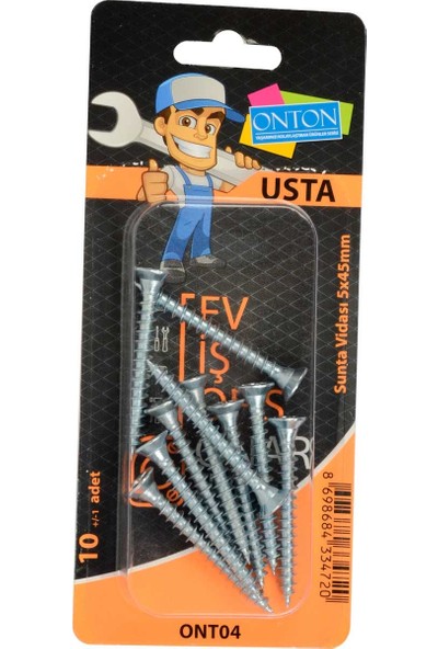 Onton Sunta Vidası 5X45 Mm. 8'li Onton Sunta Vidası 5X45 Mm. 8'li