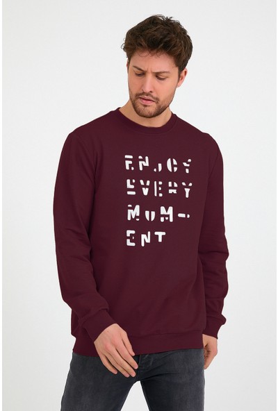 Bediss Bordo Bisiklet Yaka Baskılı Sweatshirt