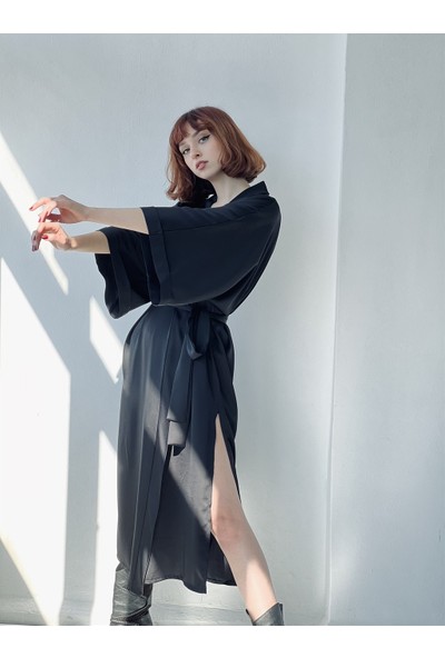Retrobird Saten Kimono Kadın Siyah