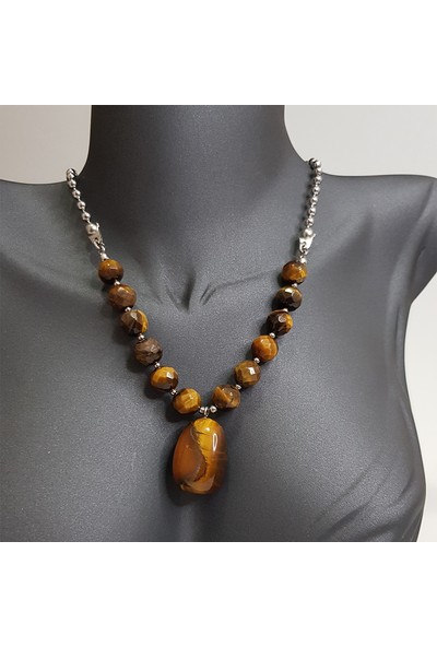 Tonstyle TS001474 Yous Les Jours (Gündelik) - Kaplanın Gücü D.taş + P.çelik El Işi/tasarım Kadın Kolye 42 cm