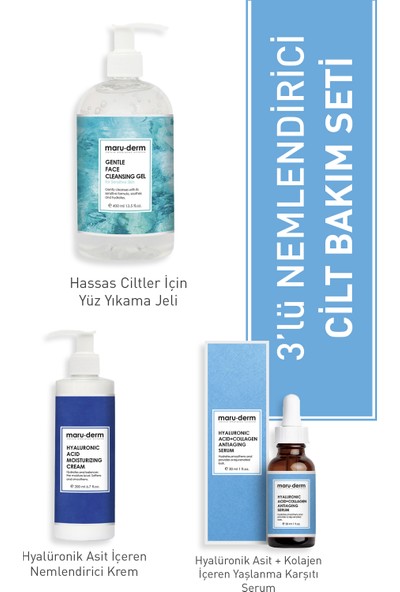 Maru.Derm Maruderm 3'lü Cilt Bakım Seti - Hyalüronk Asit ve Kolajen Jel, Krem, Serum (400 Ml, 200 Ml, 30 Ml) Maru.Derm Maruderm 3'lü Cilt Bakım Seti - Hyalüronk Asit ve Kolajen Jel, Krem, Serum (400 Ml, 200 Ml, 30 Ml)