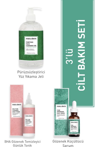 Maru.Derm Maruderm 3'lü Cilt Bakım Seti - Gözenek Sıkılaştırıcı Jel, Bha Tonik, Serum (400 Ml, 250 Ml, 30 Ml) Maru.Derm Maruderm 3'lü Cilt Bakım Seti - Gözenek Sıkılaştırıcı Jel, Bha Tonik, Serum (400 Ml, 250 Ml, 30 Ml)