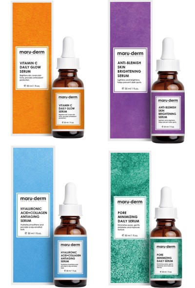 Maru.Derm Maruderm 4'lü Fırsat Serum Seti - Leke, Hyalüronik, C Vitamini, Gözenek Serumu Maru.Derm Maruderm 4'lü Fırsat Serum Seti - Leke, Hyalüronik, C Vitamini, Gözenek Serumu