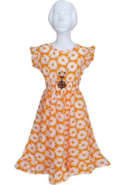 Kız Çocuk Çiçek Desenli Kolyeli Elbise / 9-12 Yaş