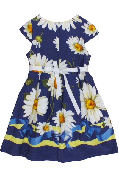 Kız Çocuk Çiçek Desenli Astarlı Elbise / %100 Pamuk / 9 Yaş