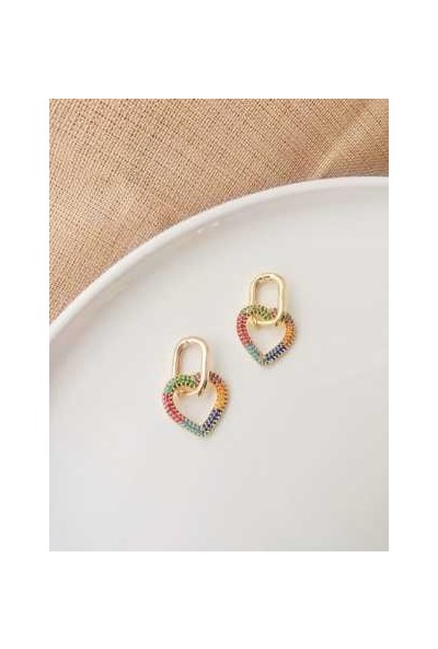 Flower Kadın Zirkon Taşlı Renkli Kalp Küpe