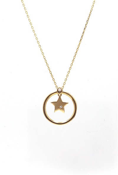Saçak Kuyumculuk Halka Yıldız Tasarım Altın Kolye