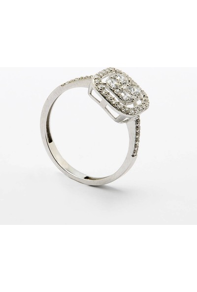 Saçak Kuyumculuk Tektaş Baget Beyaz Altın Yüzük 728