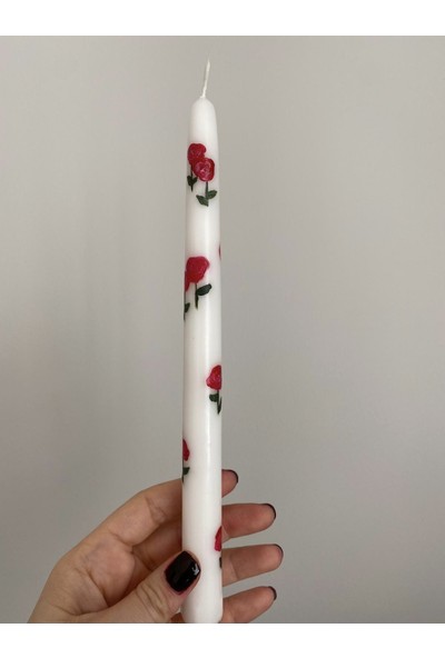 Candle Clock Gül Desenli Şamdan Mumu-Rose