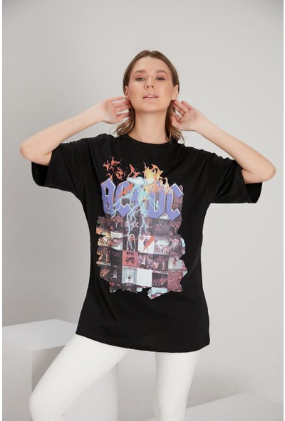 Baxfa Store Ac/dc Baskılı Oversize T-Shirt