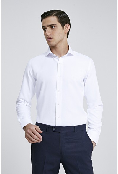 Ds Damat Slim Fit Beyaz Armürlü Gömlek