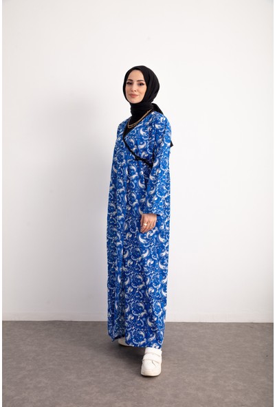 Defka Yandan Bağlamalı Namaz Elbisesi Şal Desenli