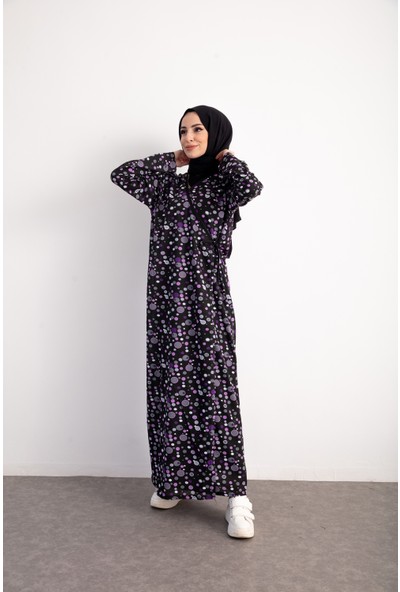 Defka Yandan Bağlamalı Namaz Elbisesi Puantiye Desenli