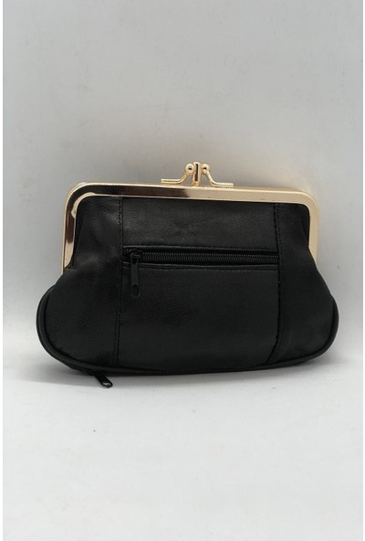 Erzeno Klipsli Hakiki Deri Vintage Siyah Kadın Cüzdanı