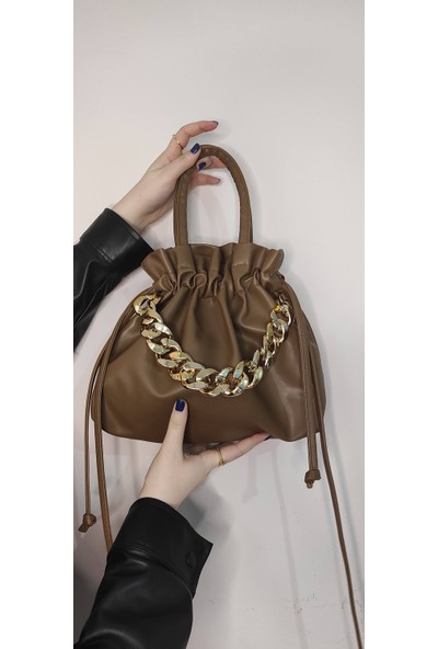 Glamordo Kahverengi Zincir Detaylı Suni Deri Omuz Çanta