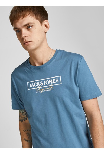 Jack & Jones 12207664_JORFABIAN Tee O Yaka Regular Fit Baskılı Mavi Erkek T-Shirt