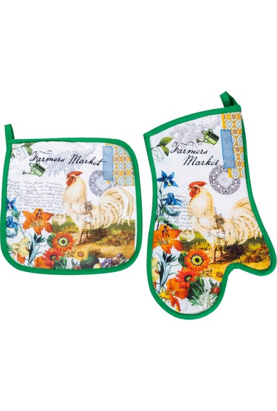 Vivamaison Isıya Dayanıklı Desenli Özel Fırın Eldiveni, Tutacak Set Vivamaison Isıya Dayanıklı Desenli Özel Fırın Eldiveni, Tutacak Set