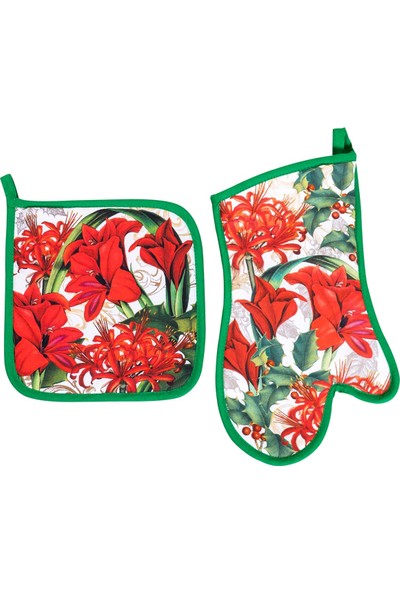 Vivamaison Isıya Dayanıklı Desenli Özel Fırın Eldiveni, Tutacak Set