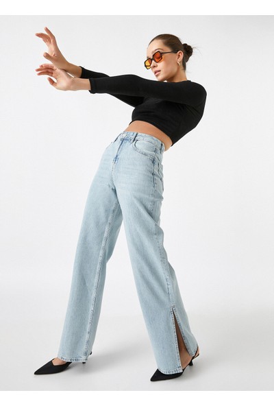 Koton 2SAL40042MD Normal Bel Açık İndigo Kadın Denim Pantolon Koton 2SAL40042MD Normal Bel Açık İndigo Kadın Denim Pantolon