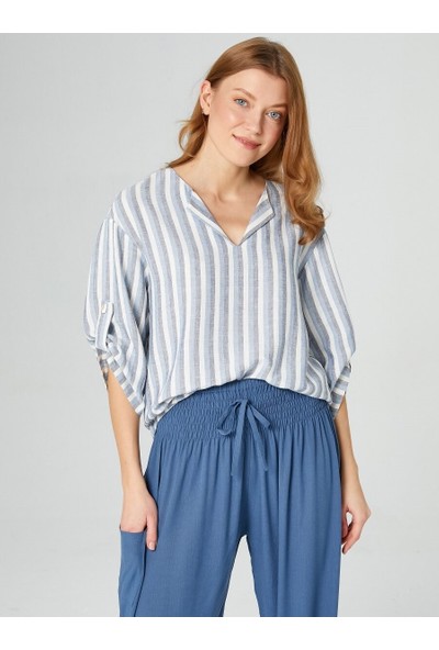 Faik Sönmez Kadın Çizgili 3/4 Kol Bluz