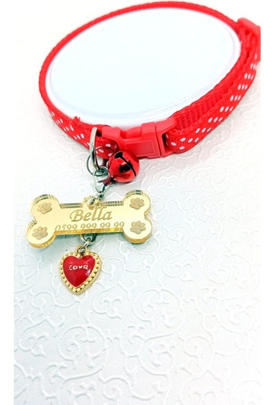 Sempati Store Çiçekli Kedi Tasması + Dudak Figürü Gümüş Papyon İsimlik Künye