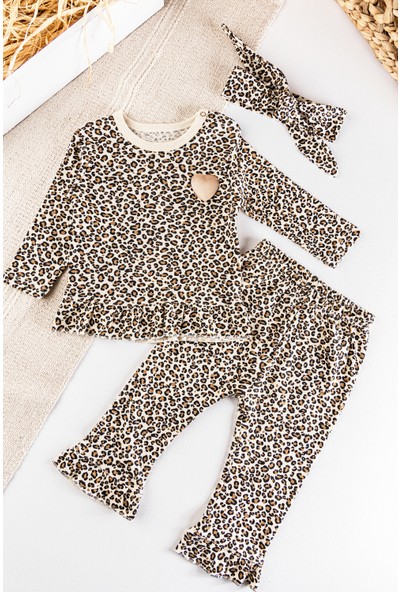 Babymod Leopar Baskılı Bandanalı Kız Bebek Takım