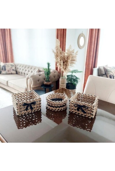 Egindra Hasır Tel Dekoratif Sepet Mini Sepet 3lü Set