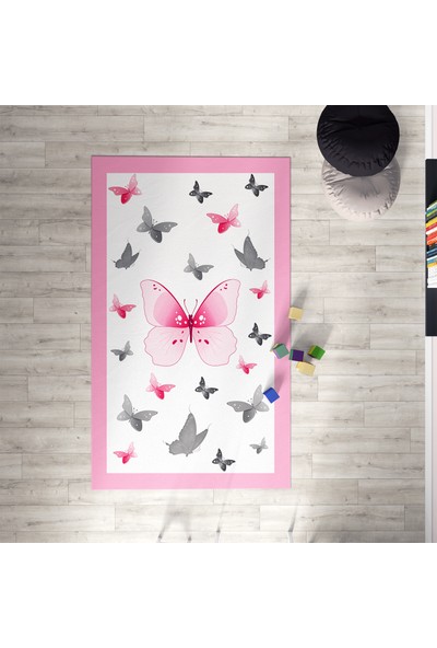 White Blanco Özel Çizim/özel Tasarım Çocuk Odası Takımı Halısı Pink Butterfly WHTBLNC-033 White Blanco Özel Çizim/özel Tasarım Çocuk Odası Takımı Halısı Pink Butterfly WHTBLNC-033