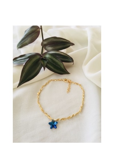 Pearl Beads Swarovski Yıldızlı Gold Burgu Zincir Halhal Pearl Beads Swarovski Yıldızlı Gold Burgu Zincir Halhal