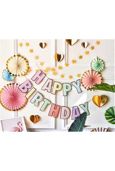 Big Party Store Happy Birthday Varak Baskılı Makaron Banner