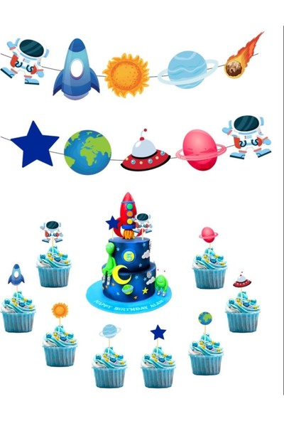 Big Party Store Uzay Party Banner ve Uzay Kürdan Set