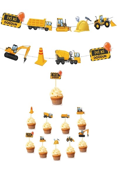 Big Party Store Nşaat Temalı Banner ve Parti Kürdanı Set Big Party Store Nşaat Temalı Banner ve Parti Kürdanı Set