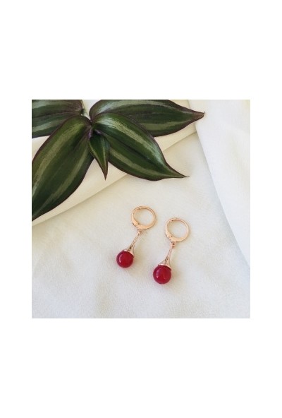 Pearl Beads Akik Taşlı Rose Küpe