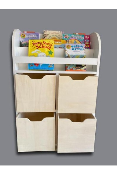 Poko Box Kids Montessorie 4 Bölmeli Kitaplıklı Oyuncak Saklama Alanı Harmony