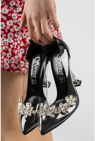 Kadın Siyah Prinsecc Topuklu Elmas Taşlı Abiye Ayakkabı