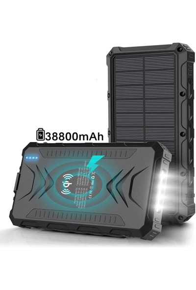 Solar Power Bank Qi Kablosuz Şarj Cihazı, Çıkışlar 5V/3A Yüksek Hızlı Tip-C ve Mikro USB 38800 Mah Solar Power Bank Qi Kablosuz Şarj Cihazı, Çıkışlar 5V/3A Yüksek Hızlı Tip-C ve Mikro USB 38800 Mah