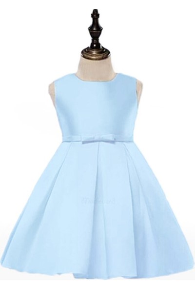 Miço Kids Mavi Kurdelalı Parlak Kumaş Kız Çocuk Abiye-Mezuniyet Elbisesi