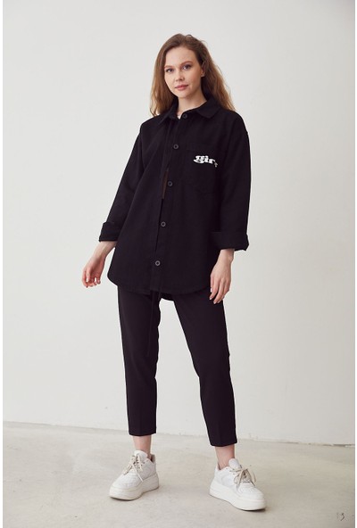 Lime Moda Girls Baskılı Ceket-Siyah