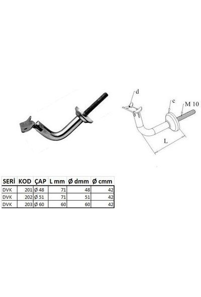 Paks Paslanmaz Duvar Kolçağı ( Dk 100 ) M12 Lik M8 Dişli Duvar Kolçağı