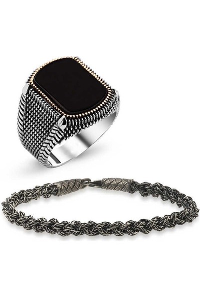 Gümüş Yüzük ve Kazaziye Bileklik Erkek Takı Kombin Gümüş Yüzük ve Kazaziye Bileklik Erkek Takı Kombin