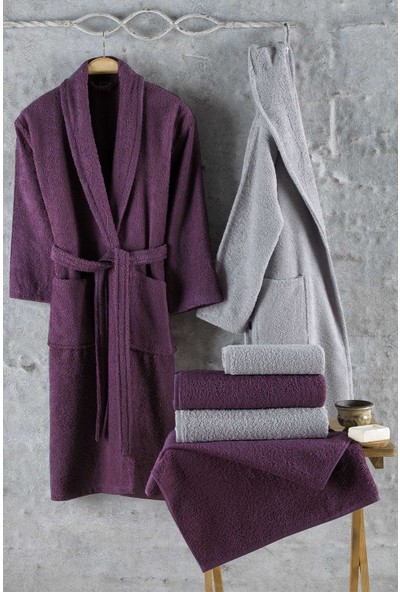 Elart Elart bornoz Aile Seti % 100 Pamuk 6 Parça Naturel Mavi