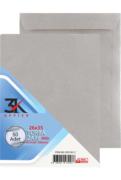 Office-3k Kraft Torba Zarf – 26 x 35 – Silikonlu – 50 Adet