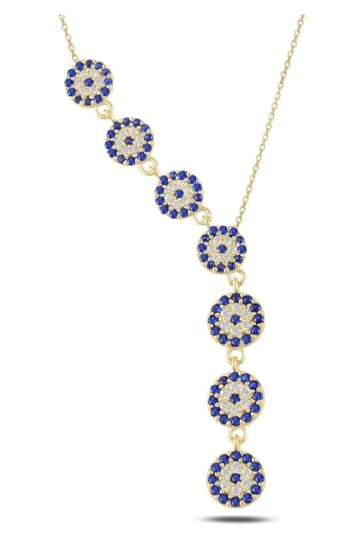 Gülüş Gümüş Sosyete Gözü Nazar Zirkon Taşlı Y Gümüş Kolye