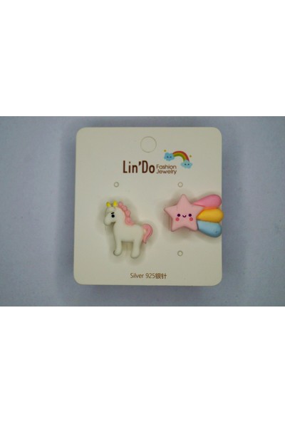 Merlin Unicorn Yıldız 925 Gümüş Çivili Çocuk / Genç Küpesi Lindo