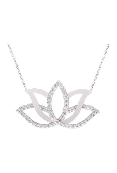 Som Gümüş & Tesbih 925 Ayar Gümüş Lotus Çiçeği Tasarım Kolye