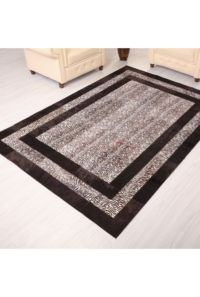 Zebra Desenli Kahve Çizgili Deri Halı