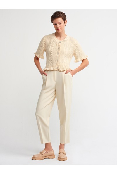 Dilvin 60115 Bisiklet Yaka Kısa Kol Triko Hırka-Natural