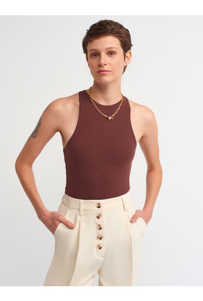 Dilvin 3694 Halter Yaka Tişört-Koyu Kahve Dilvin 3694 Halter Yaka Tişört-Koyu Kahve