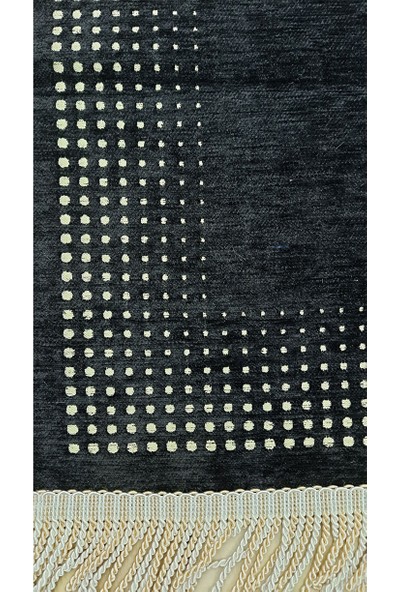 Bursa Lüks Pamuk Şönil Düz Noktalı Seccade Siyah